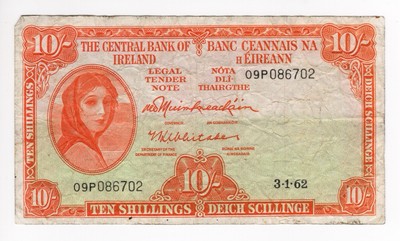 Central Bank of Ireland 10 Shillings 1962 Banknote Very Circulated | eBay