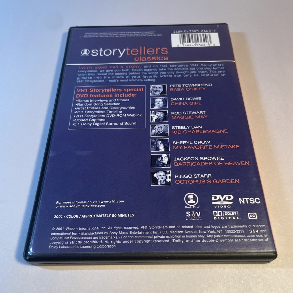 VH1 Storytellers Classics DVD - David Bowie, Jackson Brown, Sheryl Crow ...