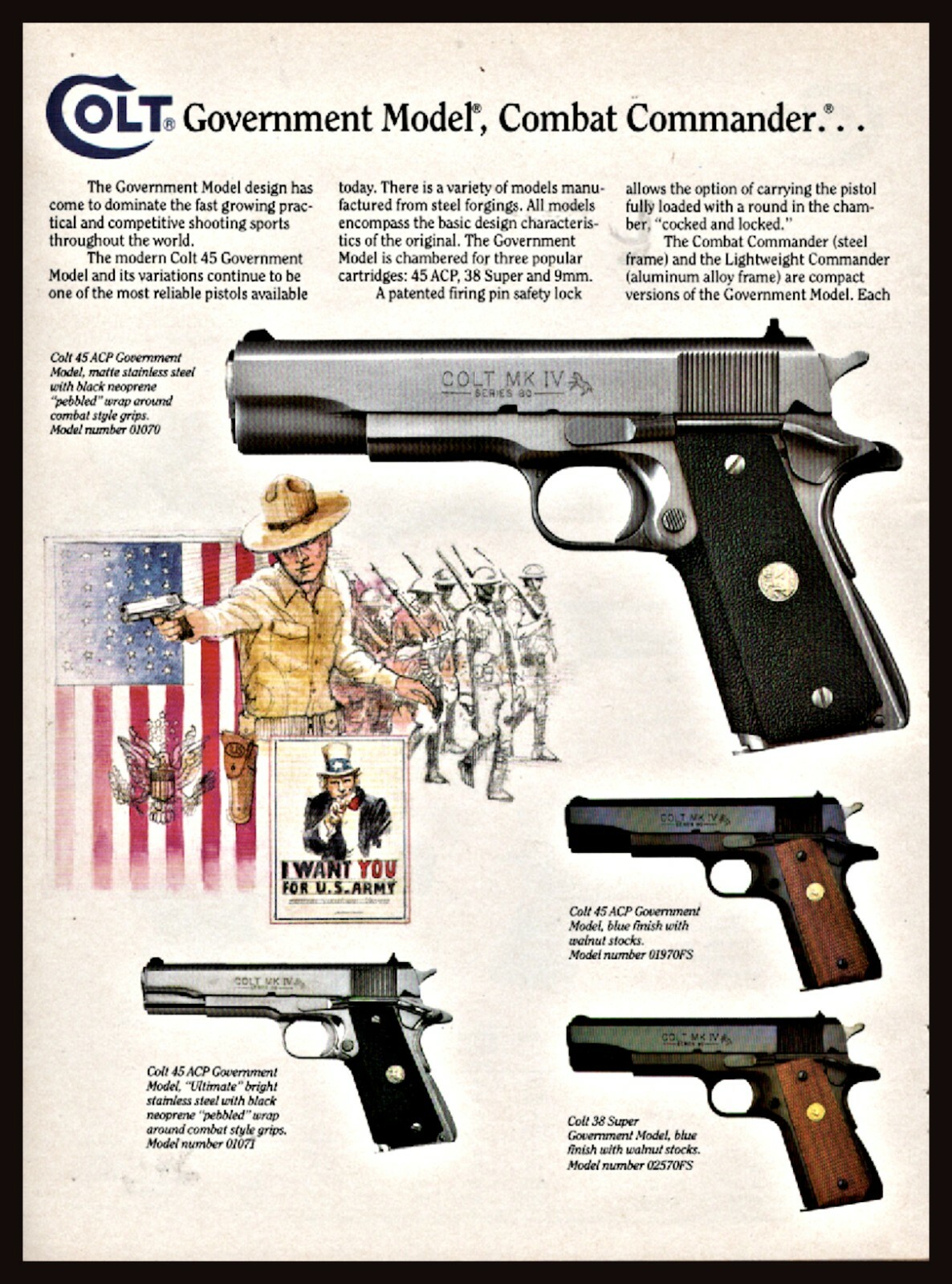 1990 COLT Government Model .45 ACP Combat Commander Pistol PRINT AD ...