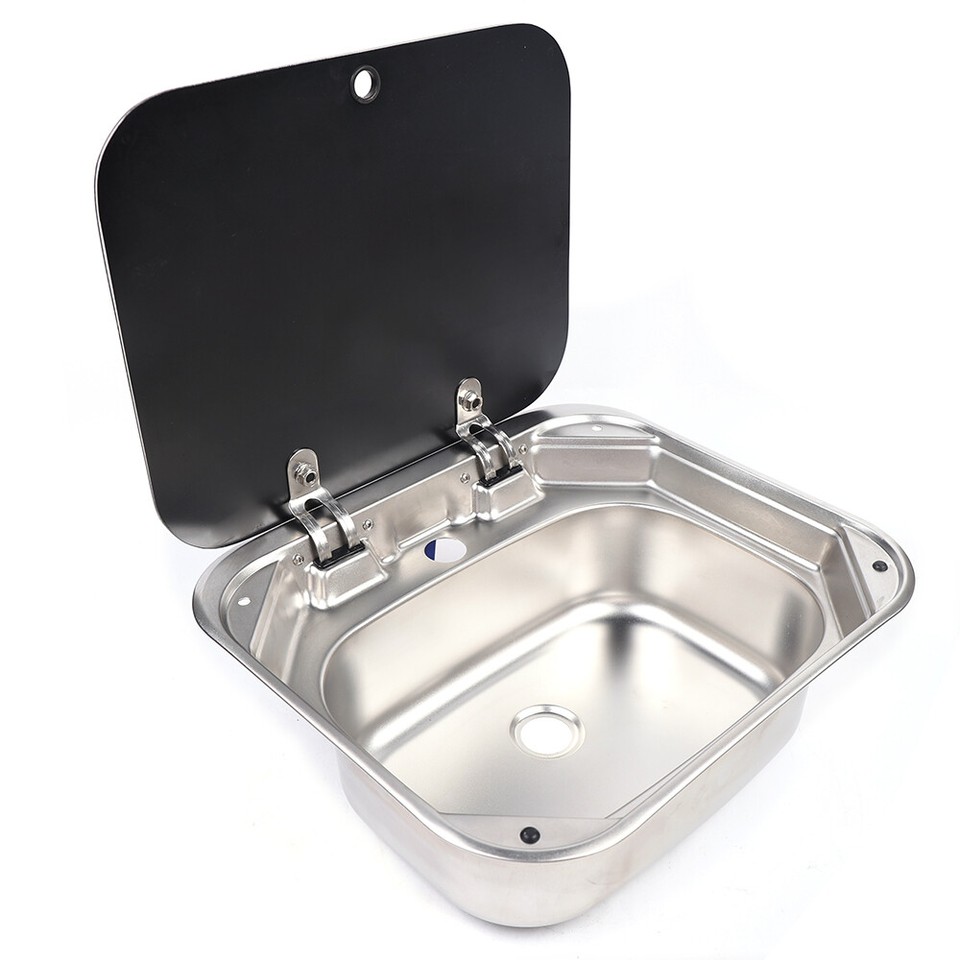 RV Caravan Camper Sink Stainless Steel Hand Wash Basin & Glass Lid ...