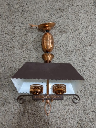 Vintage Copper & Tin 2 Arm Ceiling Light Fixture Housewares Farmhouse ...