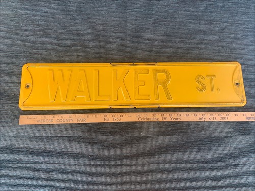 Vtg WALKER ST Street/Road Sign 28 "x 6" Pressed/Embossed/Raised Steel ...