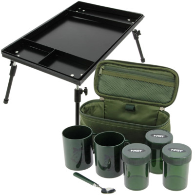 NGT FISHING BREW KIT BIVVY TABLE SET 2 CUPS 3 POTS TEA CASE CARP TACKLE ...