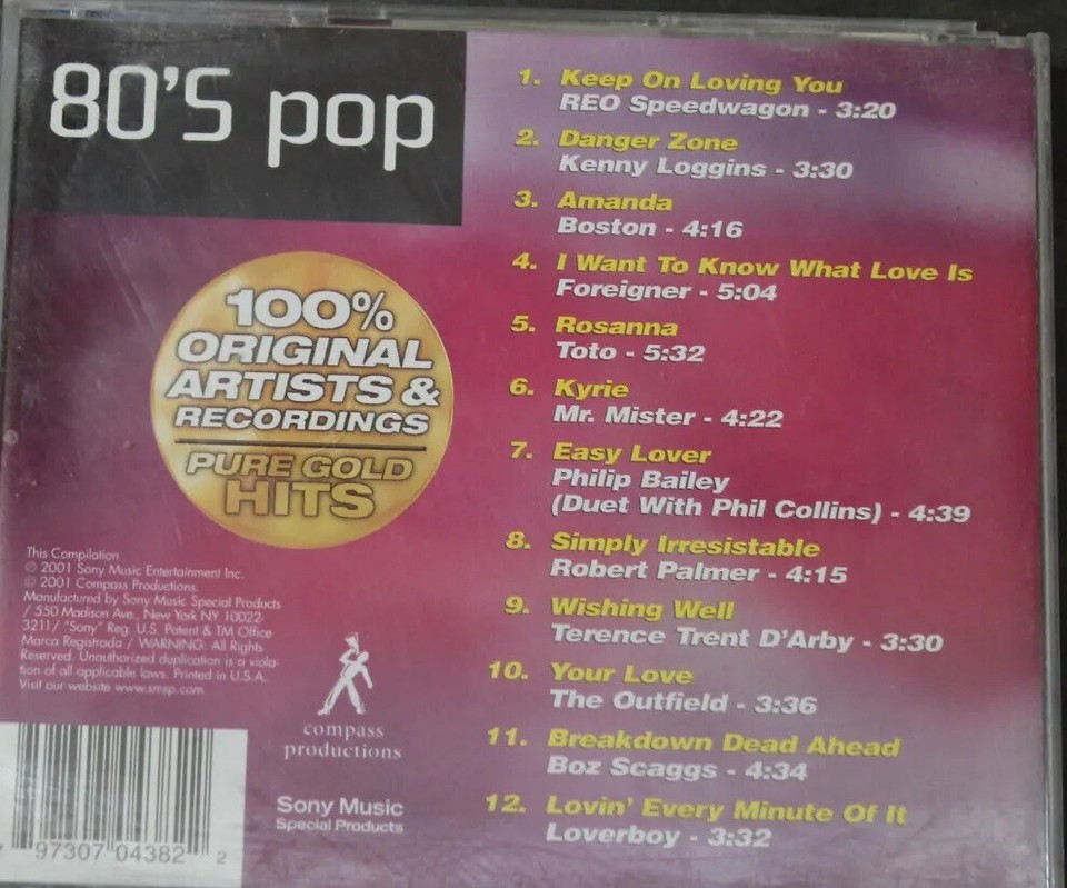 80's Pop: Pure Gold Hits CD Various Artists - 2001 Sony - Preowned | eBay