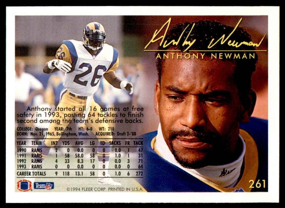 1994 Fleer Anthony Newman Los Angeles Rams #261 | eBay
