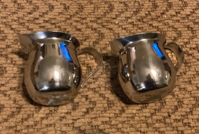 2 Stainless pitcher/creamers set of 2 3” Tall Silver | eBay
