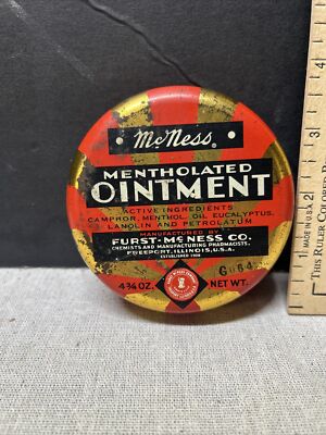 Vintage Mcness Mentholated Ointment Round Can Tin Original Furst Mcness