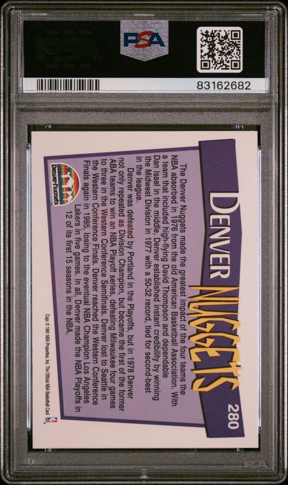1991-92 Hoops Basketball Denver Nuggets Funny Team Card PSA 9 Mint #280 ...