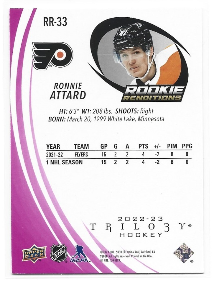 2022-23 Upper Deck Trilogy Ronnie Attard Pink Rookie Renditions #RR33 ...