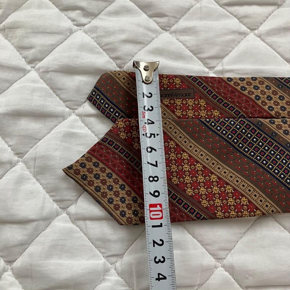 Gianni Versace Silk Tie Stripe Pattern Multicolor Red Brown Blue Gold ...