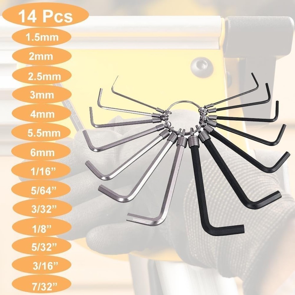 14x Hex Key Allen Alan Allan Set Kit Hardened Steel Metric & Imperial ...