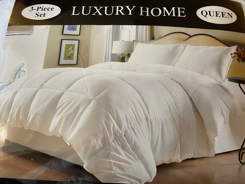 Luxury Home Queen Down Alternative White Comforter 3 Piece Set NIP | eBay