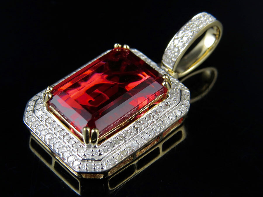 10K Yellow Gold Royal Red Lab Created Ruby Real Diamond Charm Pendant 1 ...