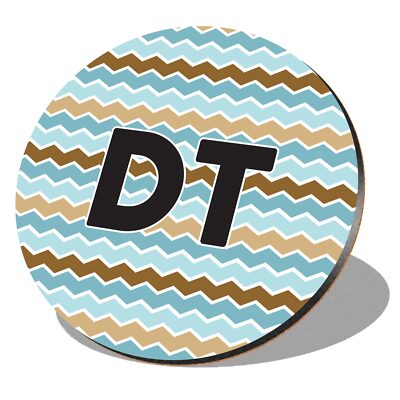 1 x Round Coaster - Letters DT Blue Waves Geometry Zigzag Color Initial ...