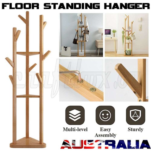 Aesthetic Bamboo Coat Rack Stand Clothes Hanger Hooks Ideal Storage ...