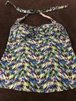 Wave Zone Tankini Bathing Suit Top Blue Green Abstract Print Size 10 ...