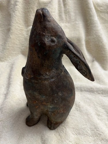 Japanese Moon Gazing Rabbit Bunny 9" Cast Iron Vintage Statue Figure ...