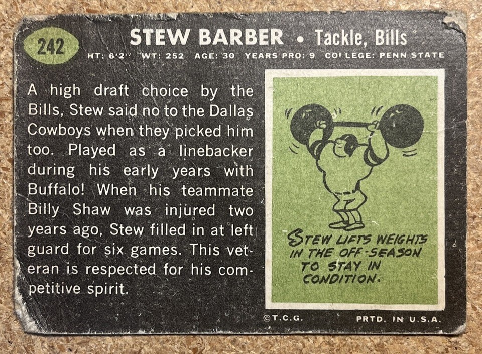 1969 Topps Stew Barber #242 Buffalo Bills | eBay
