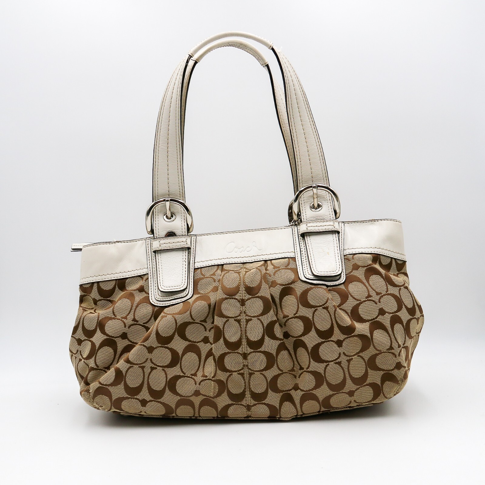 Coach F13742 Signature Brown Canvas Shoulder Bag Soho… - Gem