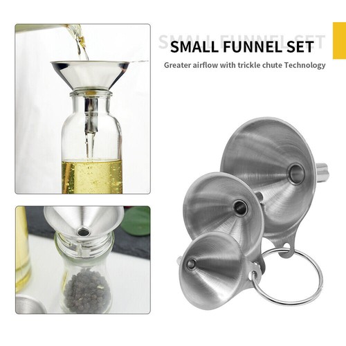 3x Stainless Steel Funnels Set Small Medium Large Kitchen Liquid Oil ...