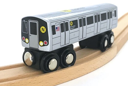 Munipals NYC Subway N Car Toy Train Wooden Railway Set of 2 for sale ...