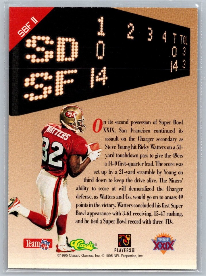 1995 CLASSIC SUPER BOWL XXIX FLASHBACK CARD # SBFII Ricky Waters ...