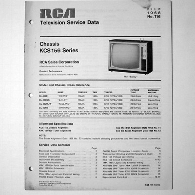 RCA ® Chassis KCS156 Models BL-326E BL-346WK CL326M -W TV Service ...