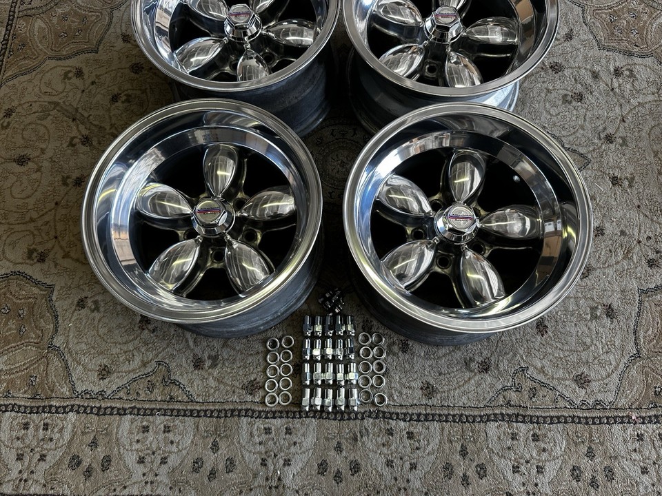 VINTAGE SET (4) AMERICAN RACING DAISY 15x8.5 RESTORED 4 3/4 CHEVY HI ...