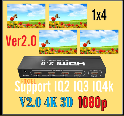 V2.0 Premium 4Way HDMI Splitter 1x4 Support 4K*2K Full HD 3D/ Foxtel ...