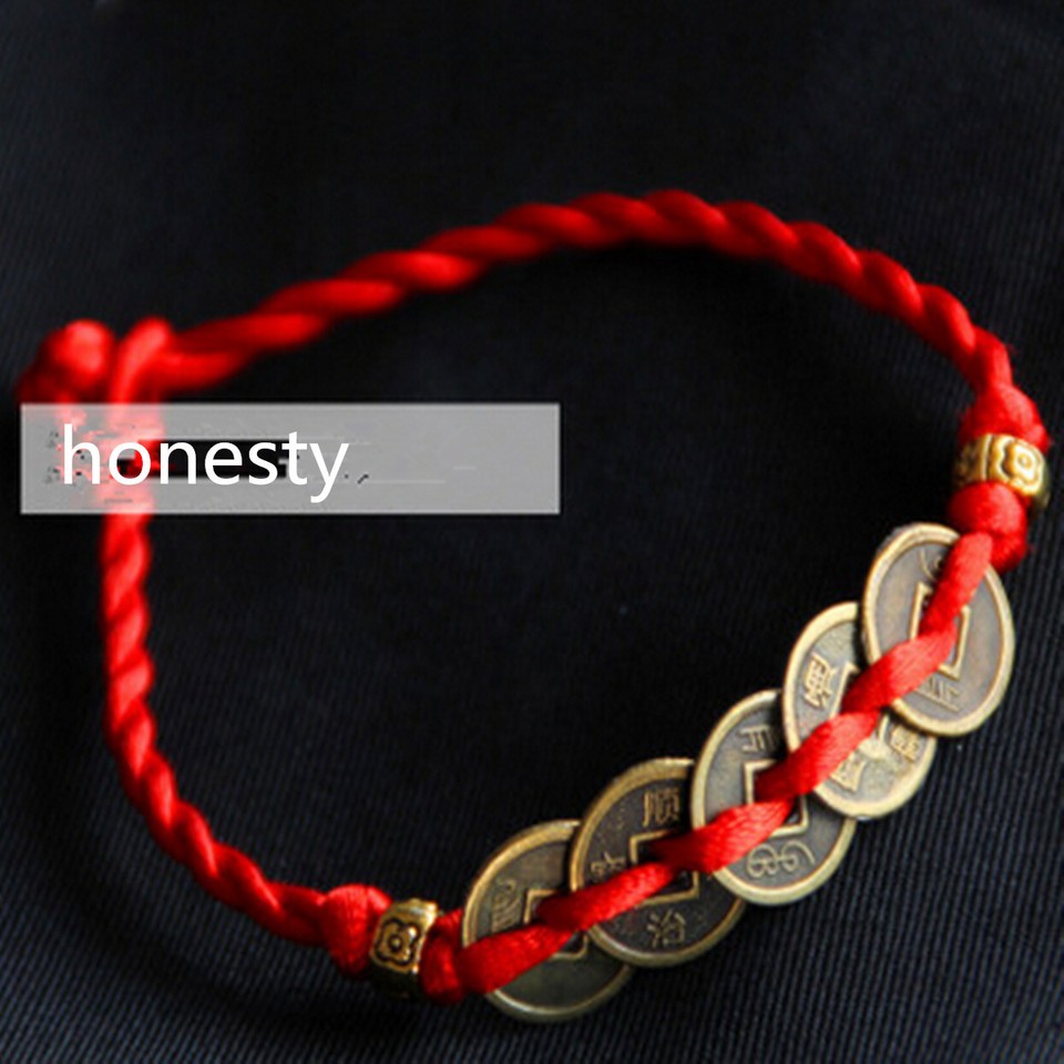 Fashion Chinese Feng Shui Red String Lucky Coin Adjustable Bracelet ...