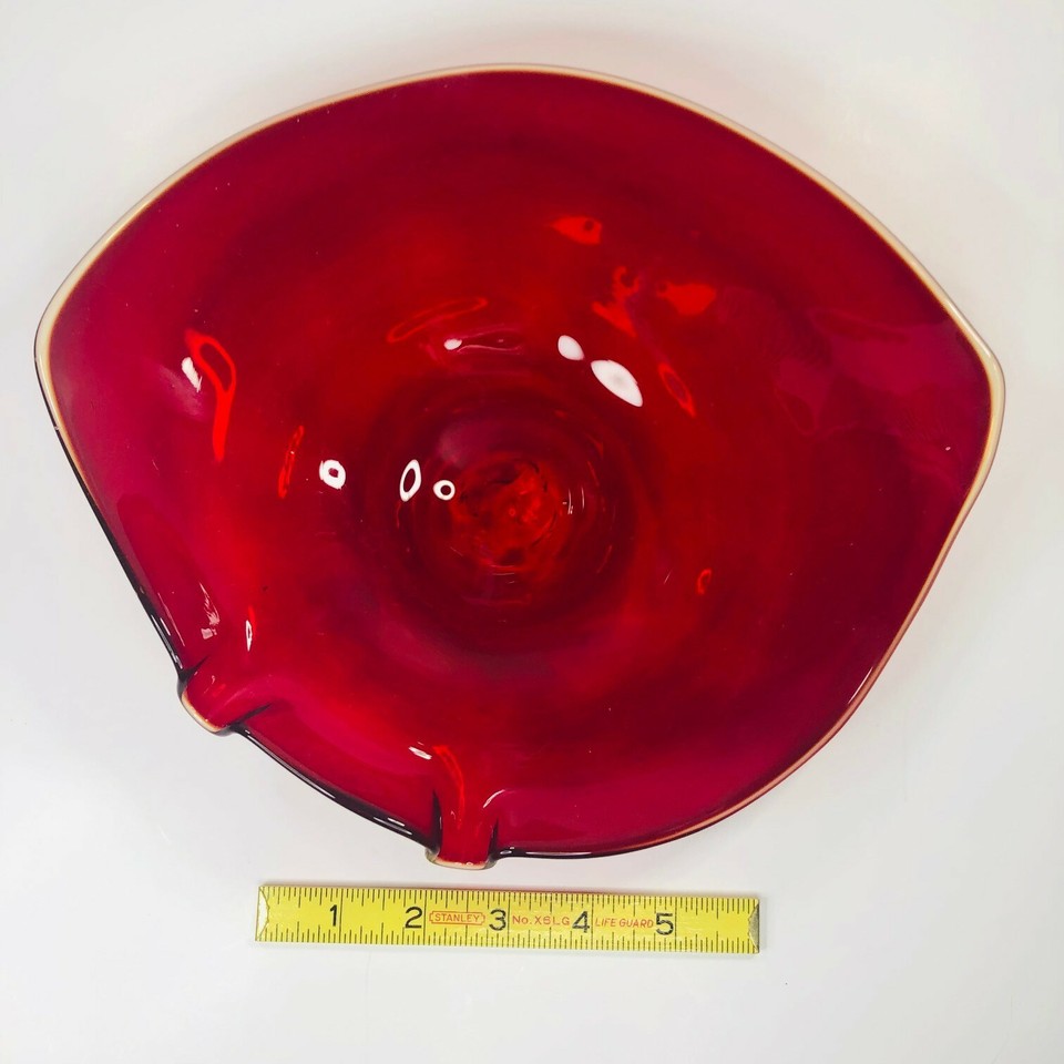 Rainbow Art Glass Ashtray Ruby Red Cigarette Cigar Candle Plate ...