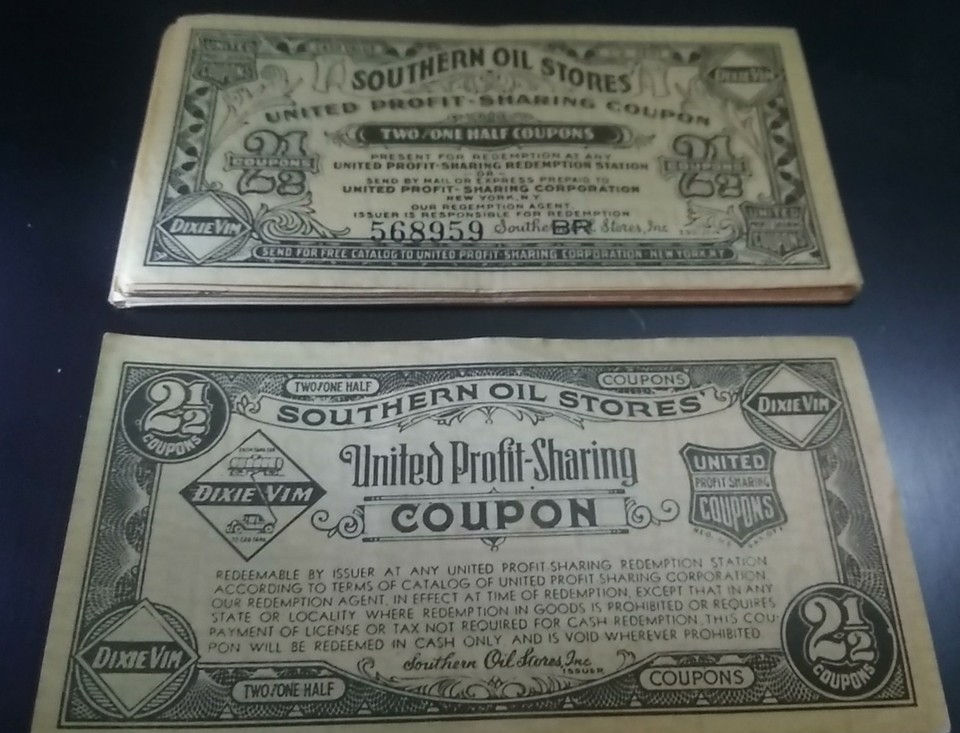 SOUTHERN OIL STORES COUPON (Dixie Vim) UNITED PROFIT SHARING CAT ...