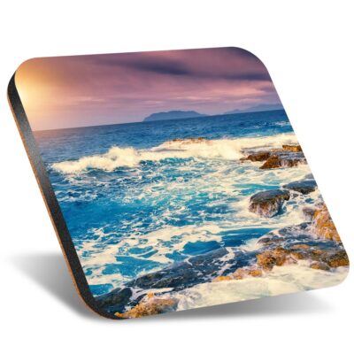 1x Square Coaster 12cm Cape Milazzo Beach Ocean View Sicilia Italy ...