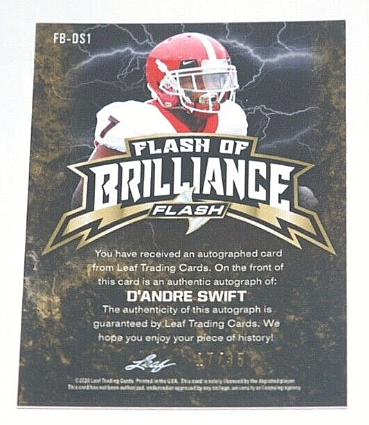 2020 Leaf Flash * Flash of Brilliance Blue Auto FB-DS1 - D'Andre Swift ...