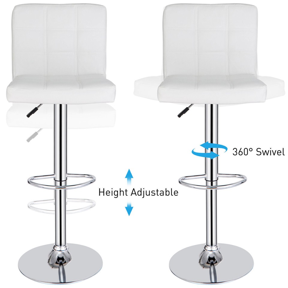 Set of 4 Modern Bar Stools PU Leather Chairs w/3 Level Gas Rod Metal ...