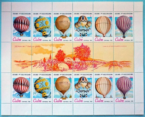 sCUBA Sc# 2576-2581 MANNED BALLOON FLIGHT Bicentenary MINI SHEET 1983 ...
