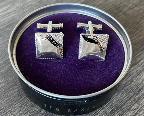 TED BAKER SILVER TONE SQUARE LOGO CUFFLINKS BNIB | eBay