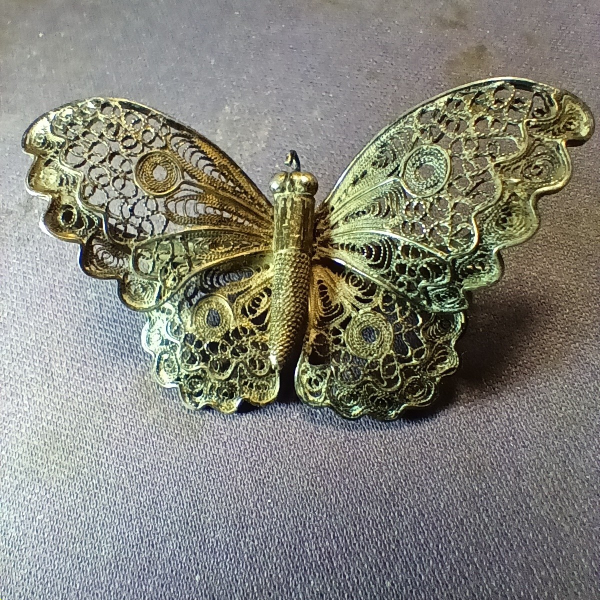 Antique Silver Filigree Butterfly brooch Pin Sterling… - Gem