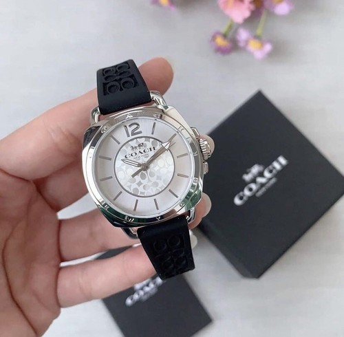 NWB 14503877 Black Coach Women Boyfriend Logo-Embossed Rubber Strap ...