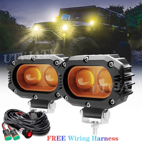 Pair Yellow 4inch 40W LED Work Light Cube Pods Driving Fog SPOT Amber ...