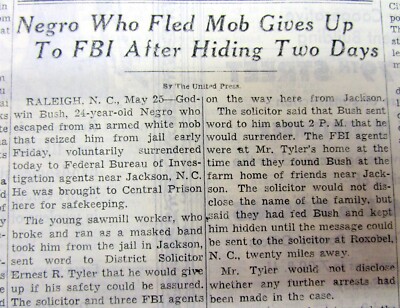 1947 NY Times newspaper NEGR0 MAN ESCAPES from WHITE LYNCH MOB in NORTH ...