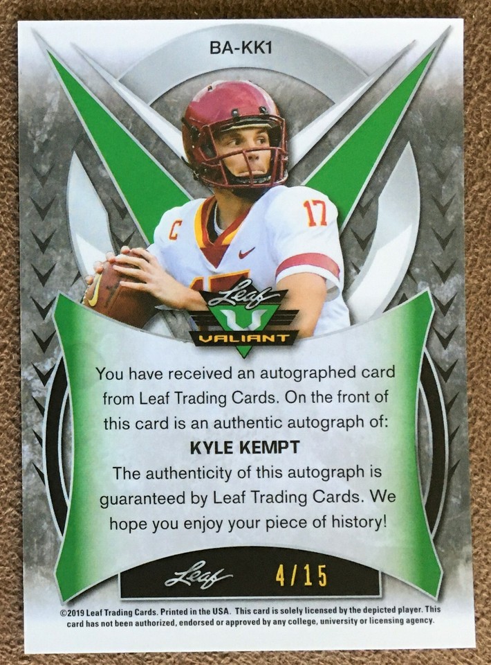 Kyle Kempt 2019 Leaf Valiant Autograph Rookie Pink #BA-KK1 /15 Iowa St ...