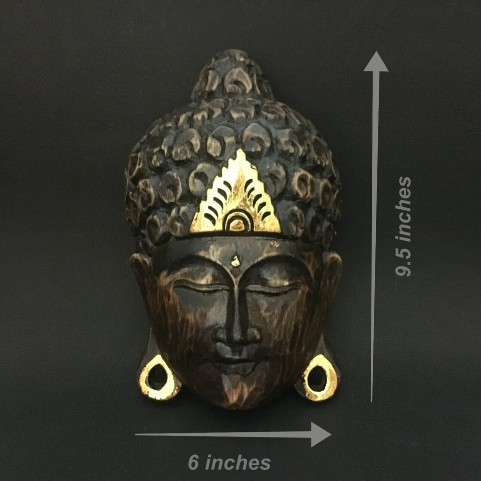 Buddha Face Wooden Mask Hand Carved Art Sculpture Wall Hanging Home ...
