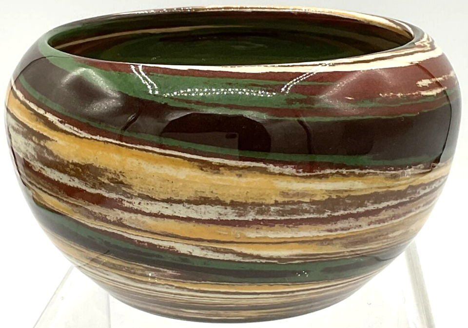 Desert Sands Pottery 2.5” Bowl Yellow Green Black Brown Swirl Evans ...