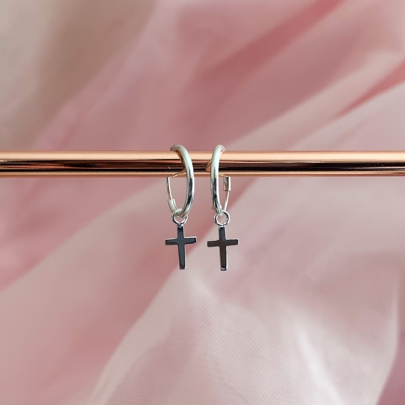 925 Sterling silver Dangle cross hoop earrings Unisex Earrings ...