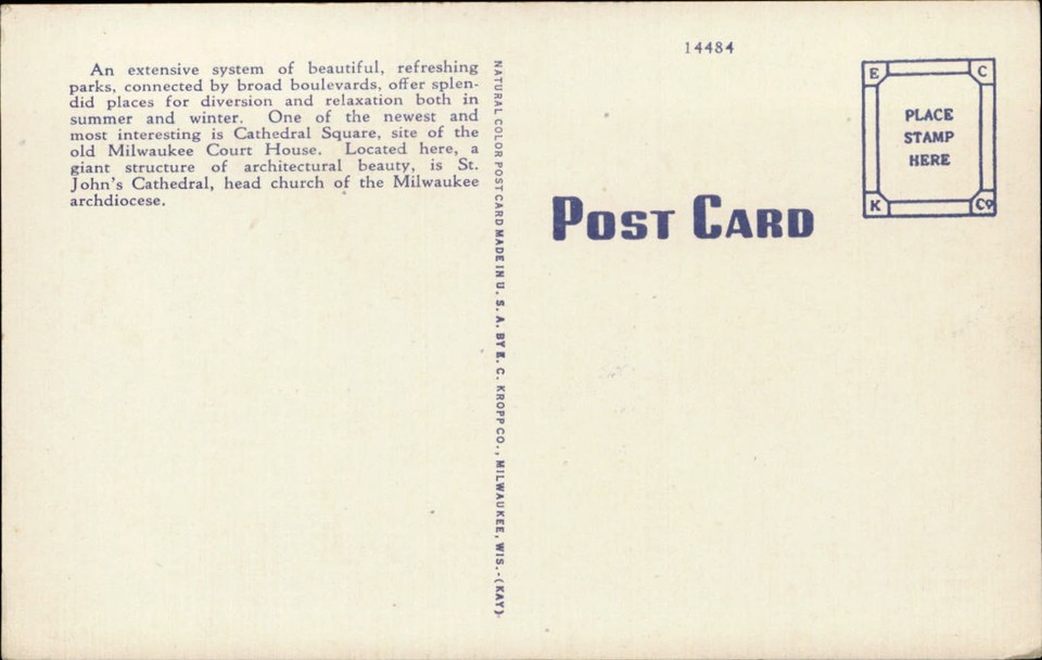 Cathedral Square Milwaukee Wisconsin vintage postcard s871 | eBay