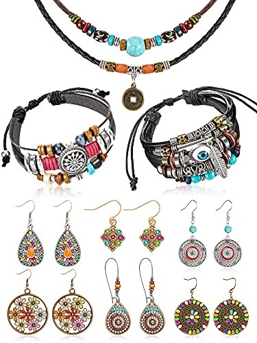 9 Pieces Bohemian Vintage Dangle Earrings Set Boho Retro Rhinestone ...