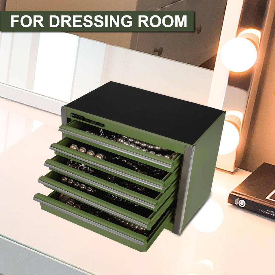 Mini Army Green Tool Box, Portable 5-Drawer Micro Roll Cab Steel Tool ...
