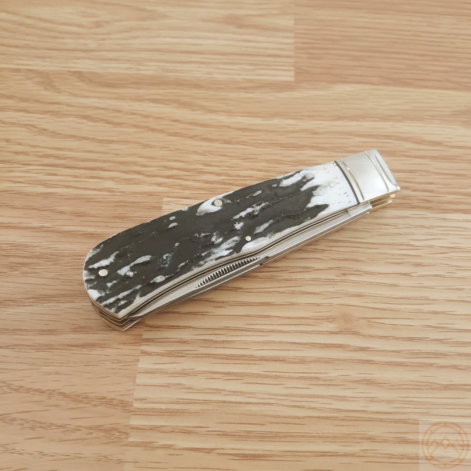 Marbles Jumbo Trapper Black Stag Folding Knife Stainless Steel Blades ...