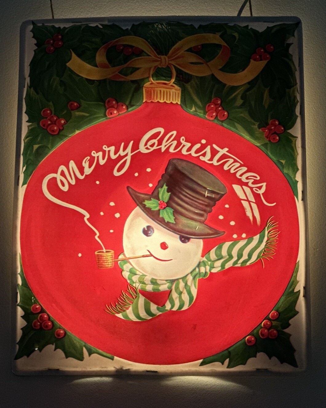 Noma Snowman Lighted Merry Christmas Smoking Pipe Flatback Display Rare ...